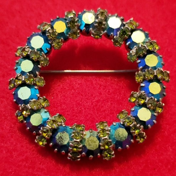 Vintage | Jewelry | Vintage Turquoise Rhinestone Ab Brooch Pin | Poshmark
